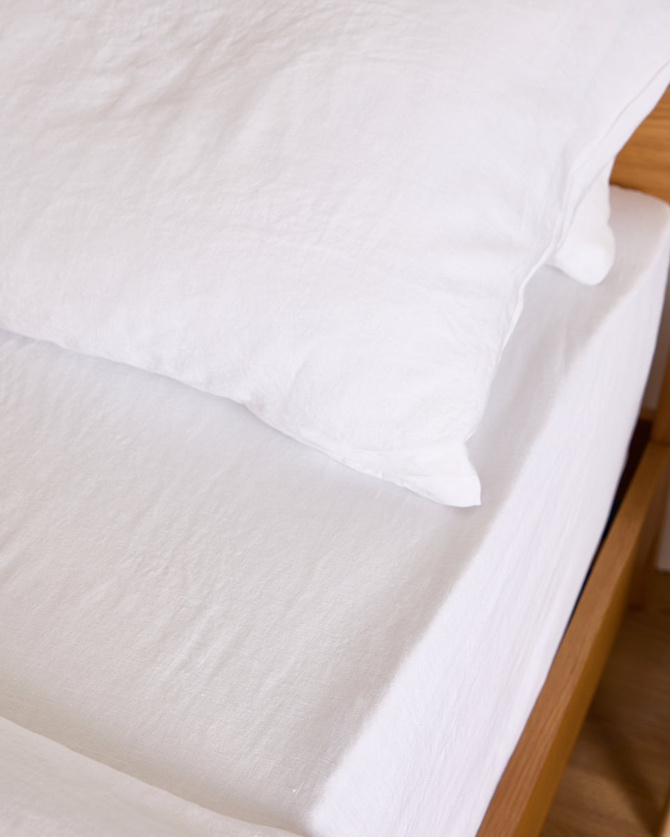 Foxford White Pure Linen Fitted Sheet | Luxury Linen | Irish Design