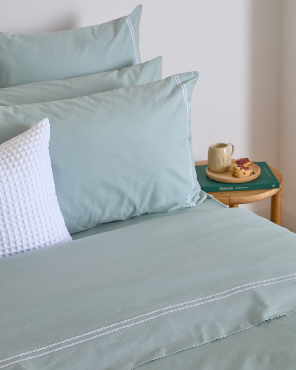 Foxford Evelyn Sage Rolenio Flat Sheet | Irish Design | Bed Linen