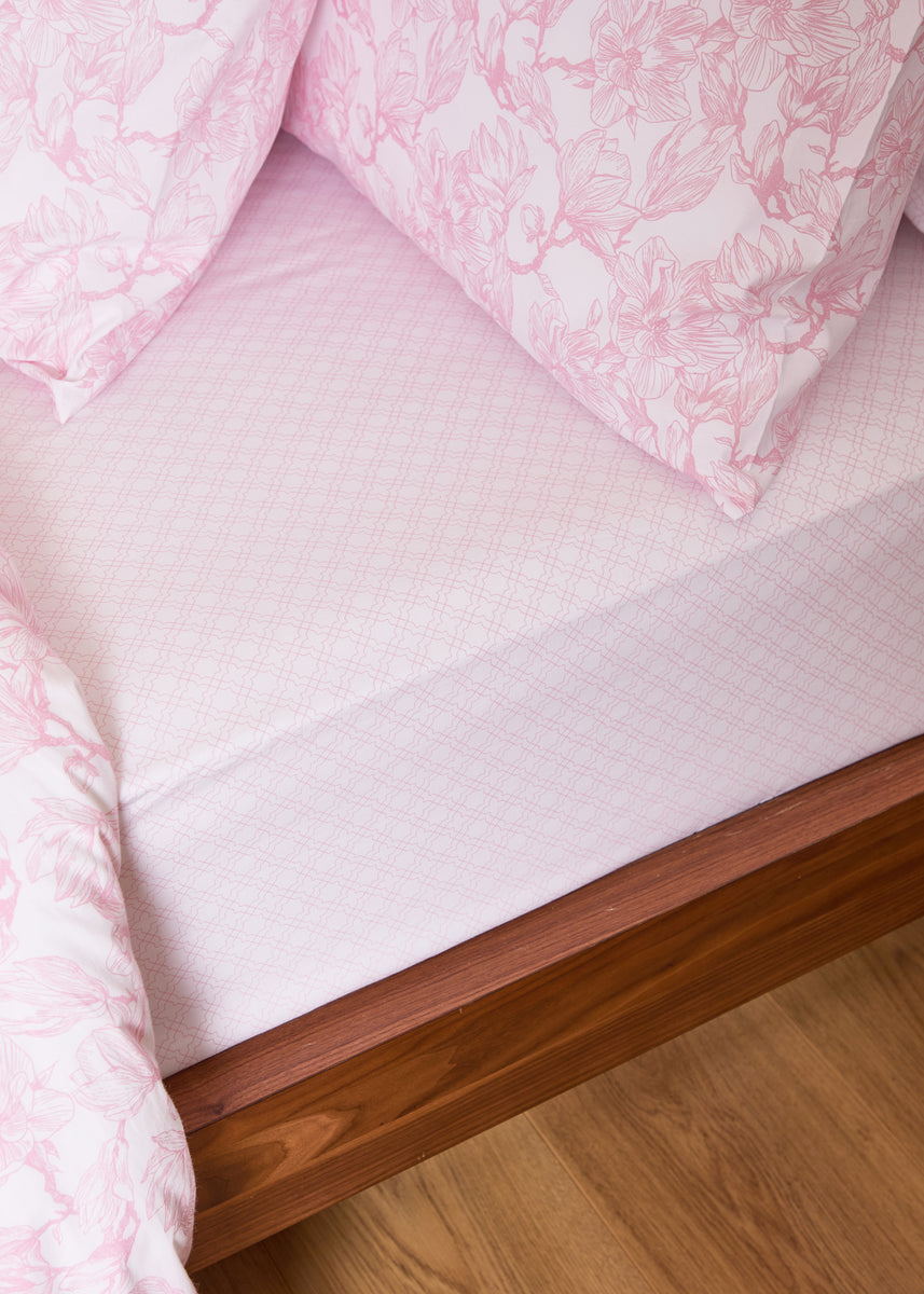 Foxford Pink Trellis Fitted Sheet | Irish Summer Bedding